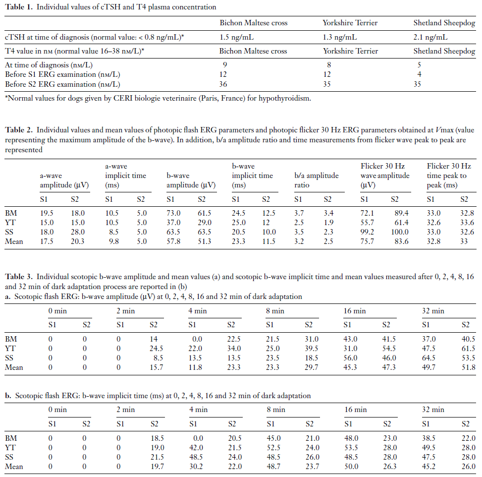 ERG findings in 3 hypothyroid dogs | CHV Cordeliers